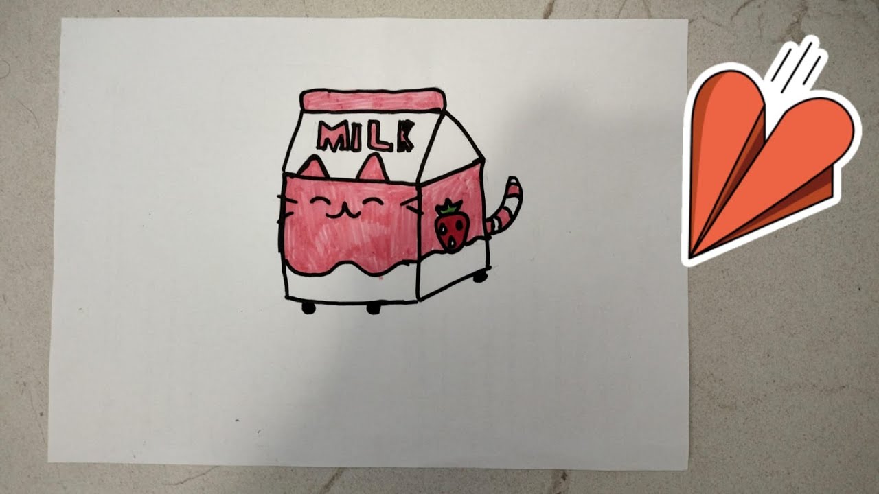 How To Draw Pusheen Cat - Strawberry Milk Carton🍓🥤🥛 - YouTube