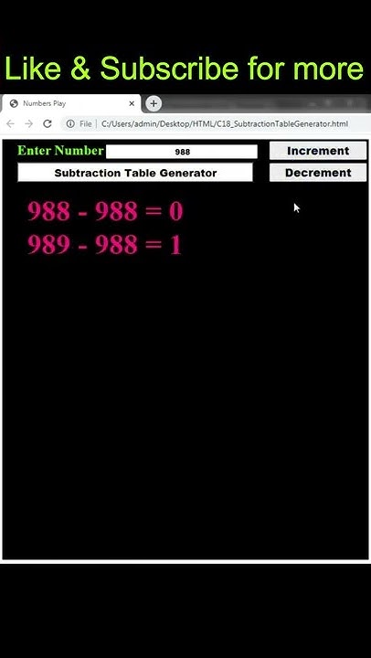 HTML, CSS and JavaScript Code to Print Subtraction Table #shorts - YouTube