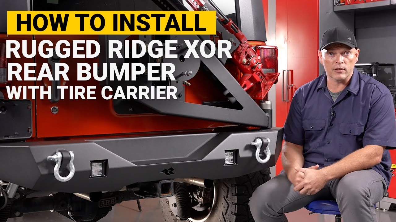 How to Install Rugged Ridge XOR Rear Bumper with Tire Carrier on Jeep ...