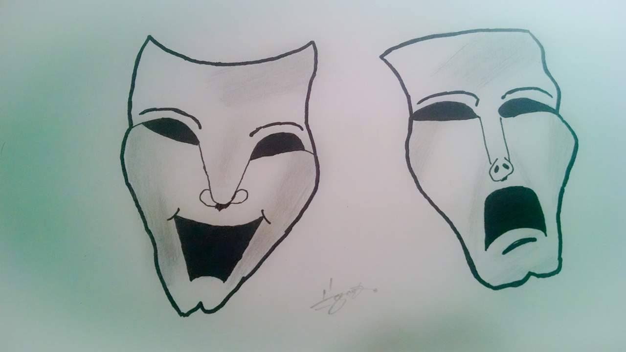 How To Draw Crying And Laughing Masks - YouTube