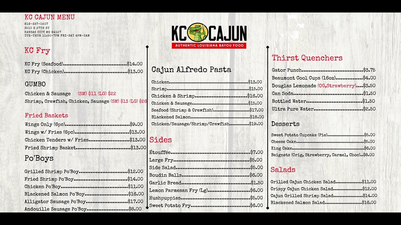 KC CAJUN MENU - YouTube