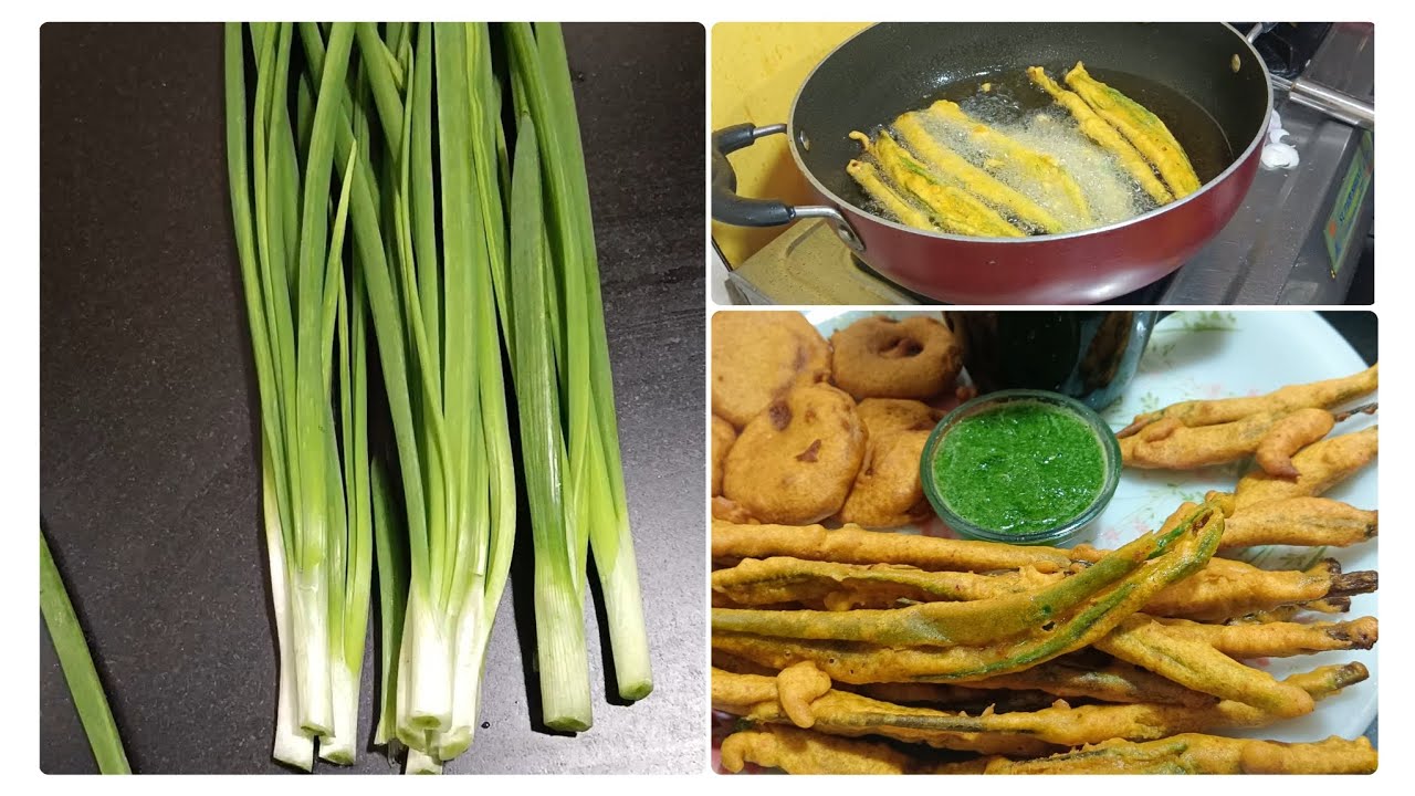 saga pyaz ke pakode हरे प्याज के पत्ते का पकोड़ाtasty spring onion ...
