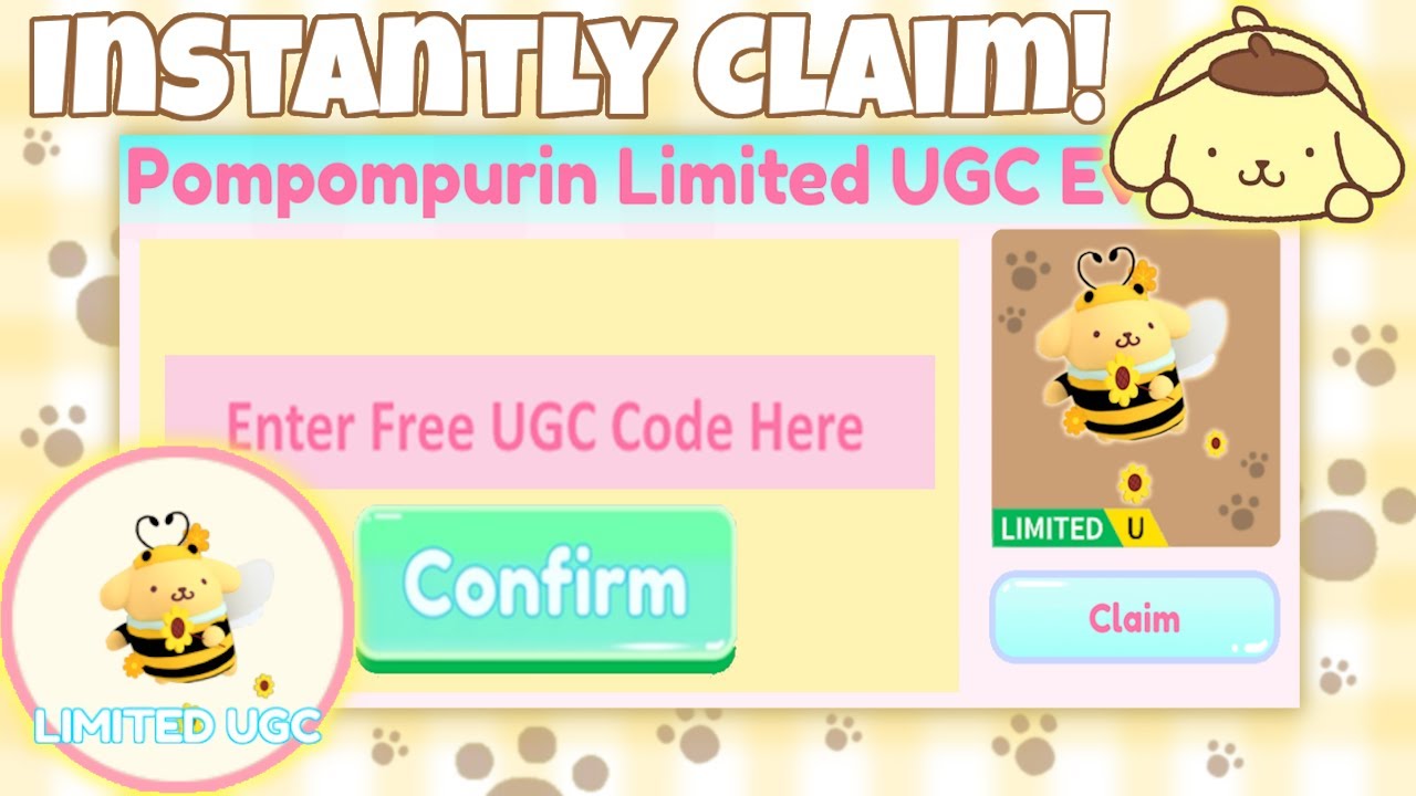 Instant Claim Codes Pompompurin Bee Pal Limited UGC| Roblox My Hello ...