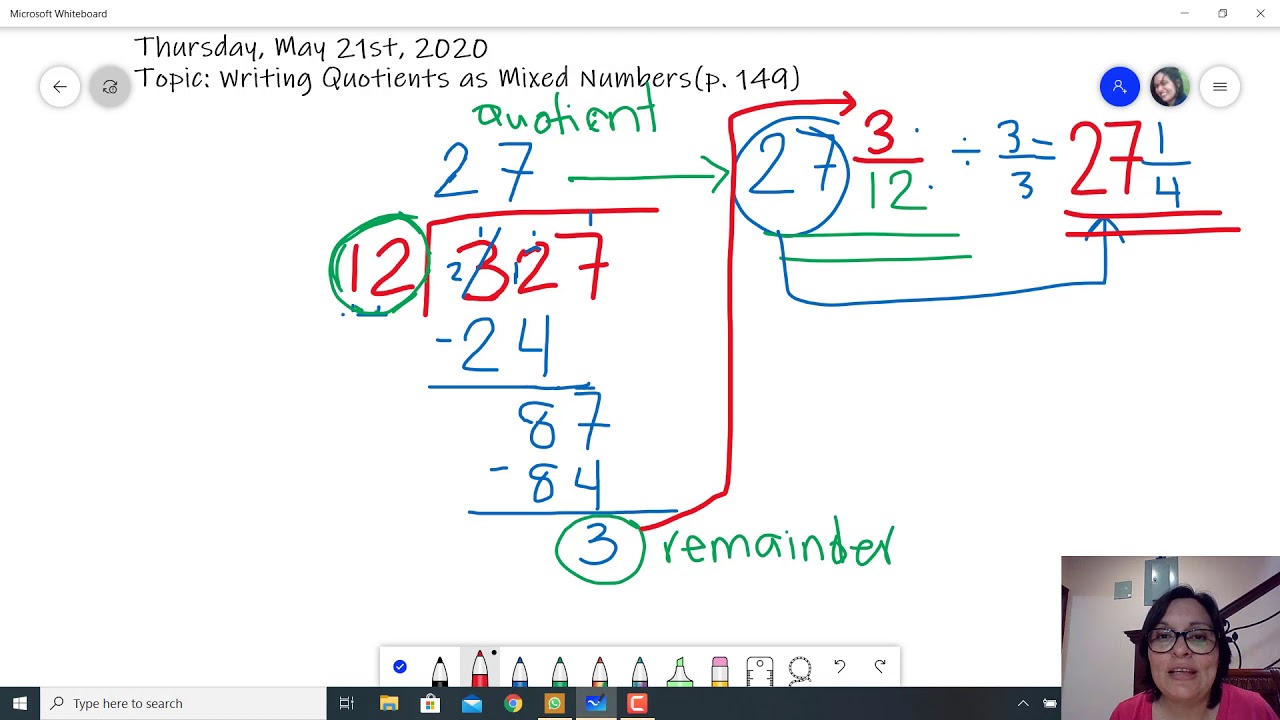 Math Class Jueves 21 de Mayo Quotients as Mixed Numbers - YouTube