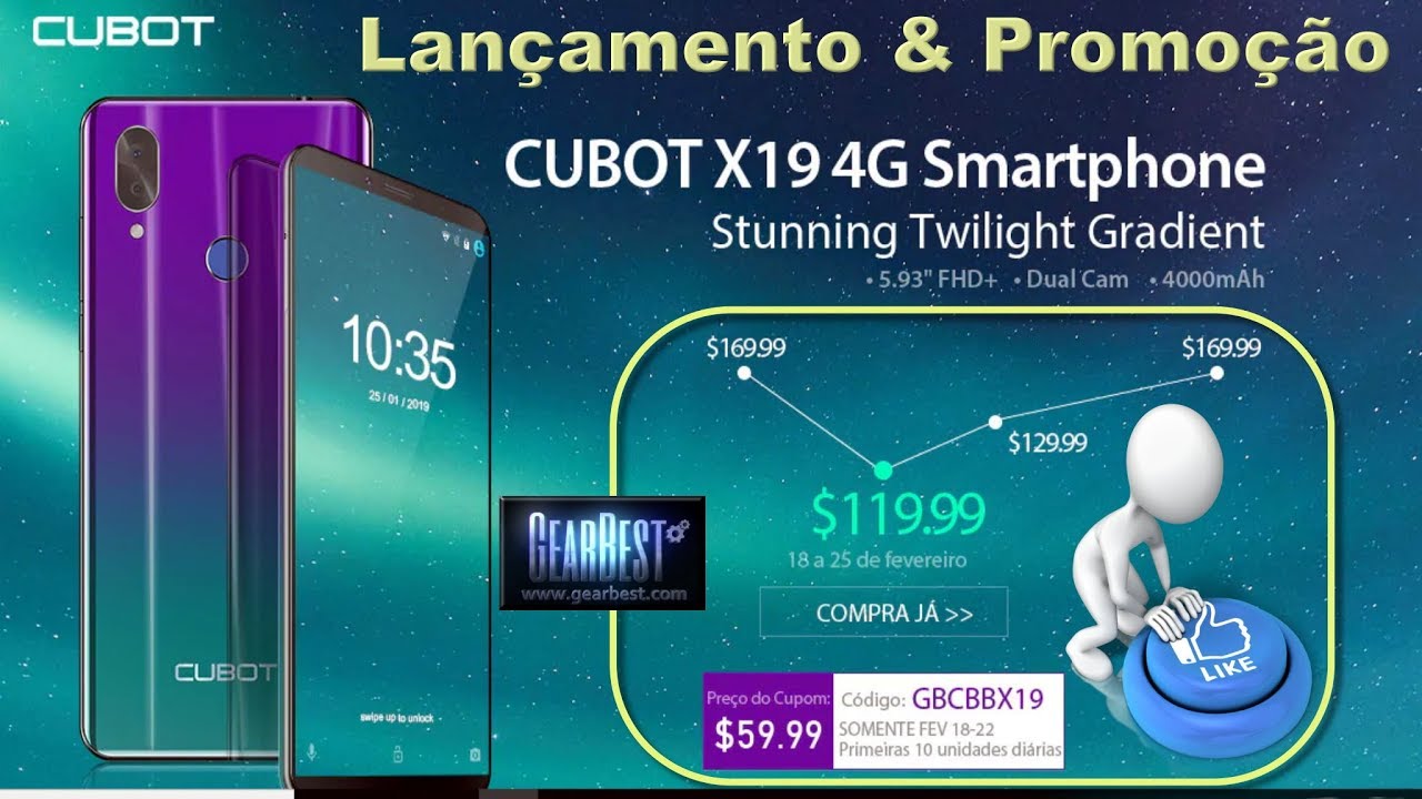 CUBOT X19 Smartphone 4G-4GB RAM 64GB ROM-Câmera Traseira 16.0MP + 2.0M ...