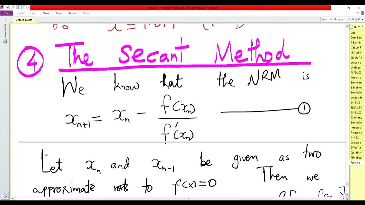 Solving Non-linear Equation f(x)=0 Part 8 of 11 (The Secant Method ...