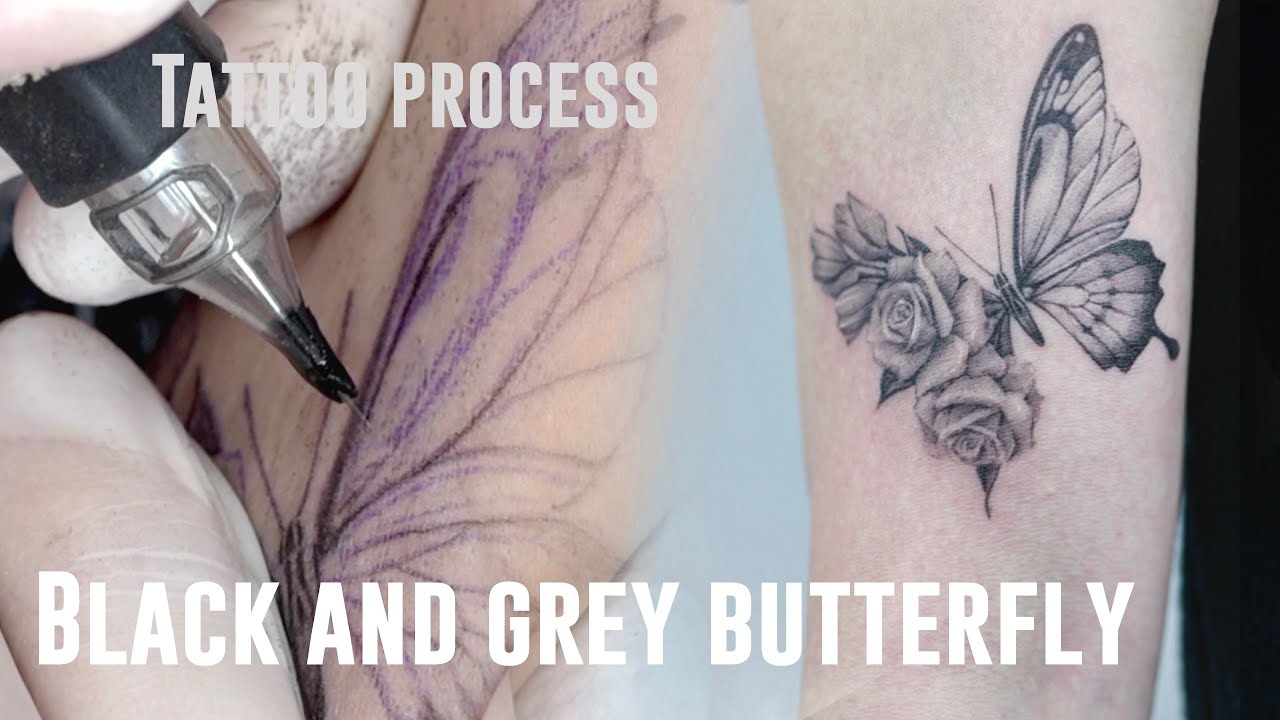 Floral Butterfly tattoo process / Color.b Tattoo #tattoo #tattooprocess ...