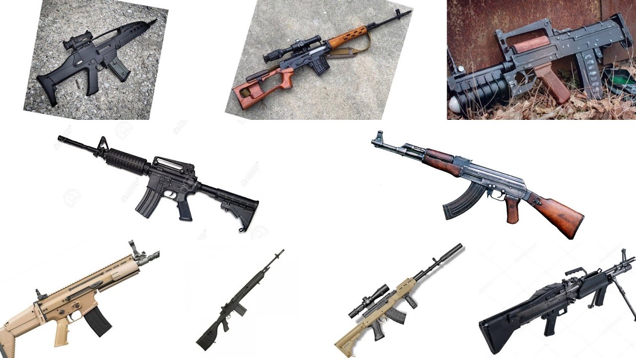 Free fire guns in real life full auto m4a1,scar,groza,ak47,xm8,dragunov ...