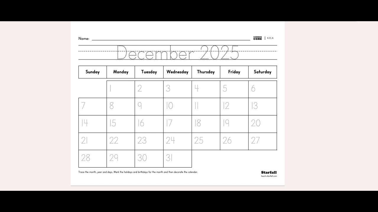 Starfall Calendar December 2025 - YouTube