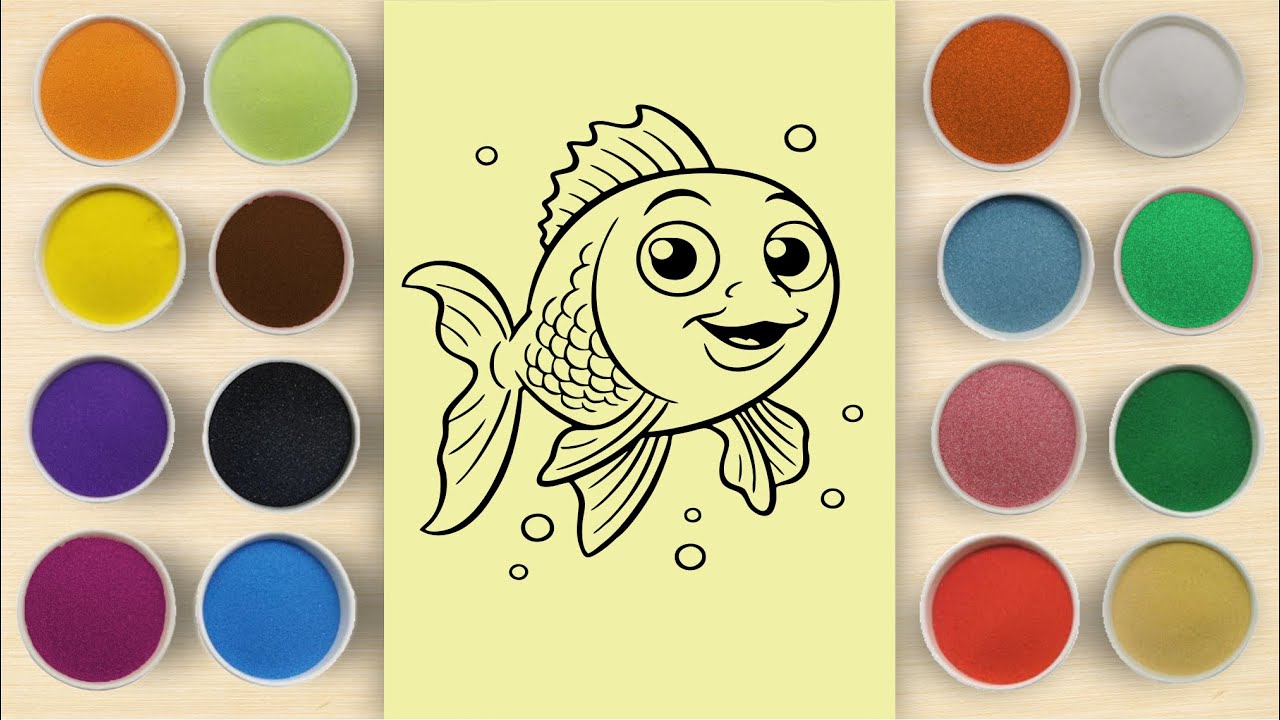 Sand Painting Coloring Mommy Fish Very CUTE - YouTube
