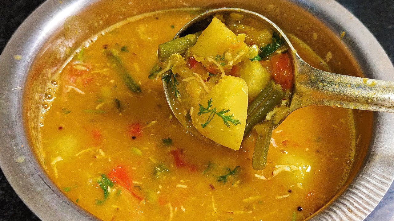 VEGETABLE DAL SAMBAR RECIPE | SAMBAR FOR LUNCH | KADAI RECIPE - YouTube