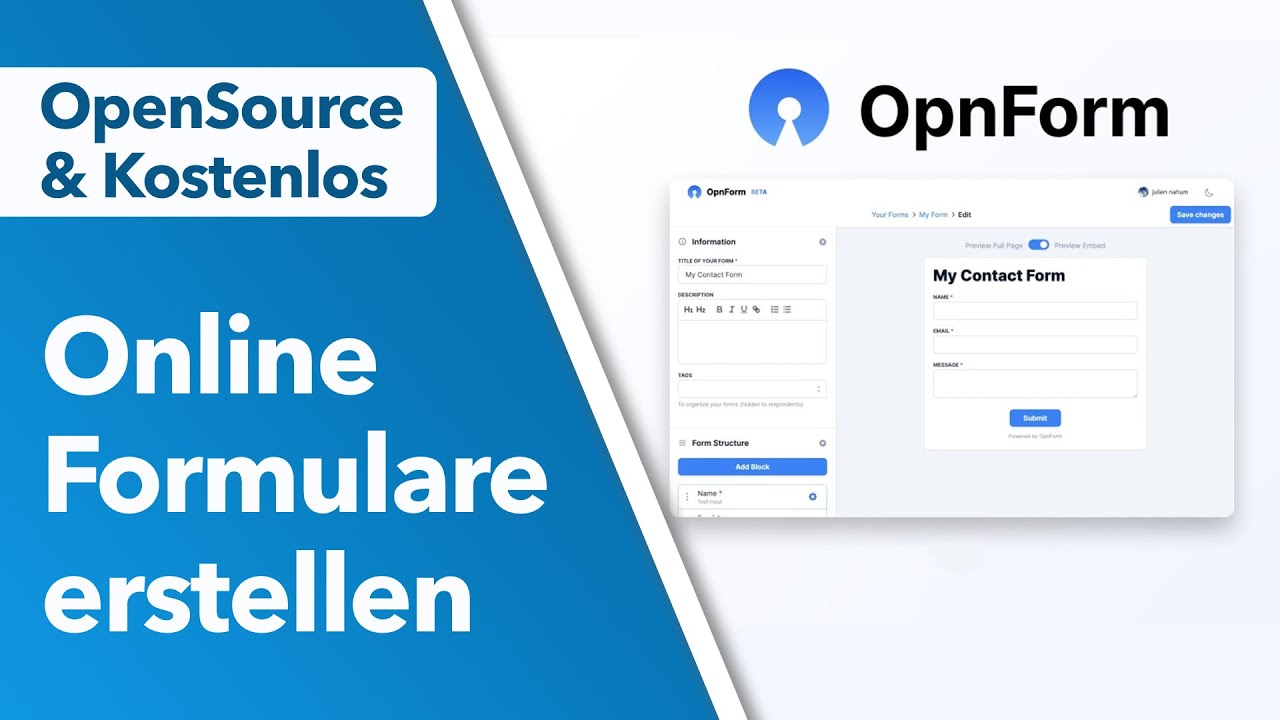 OpnForm - Web-Formulare einfach & ohne Code selbst erstellen - YouTube