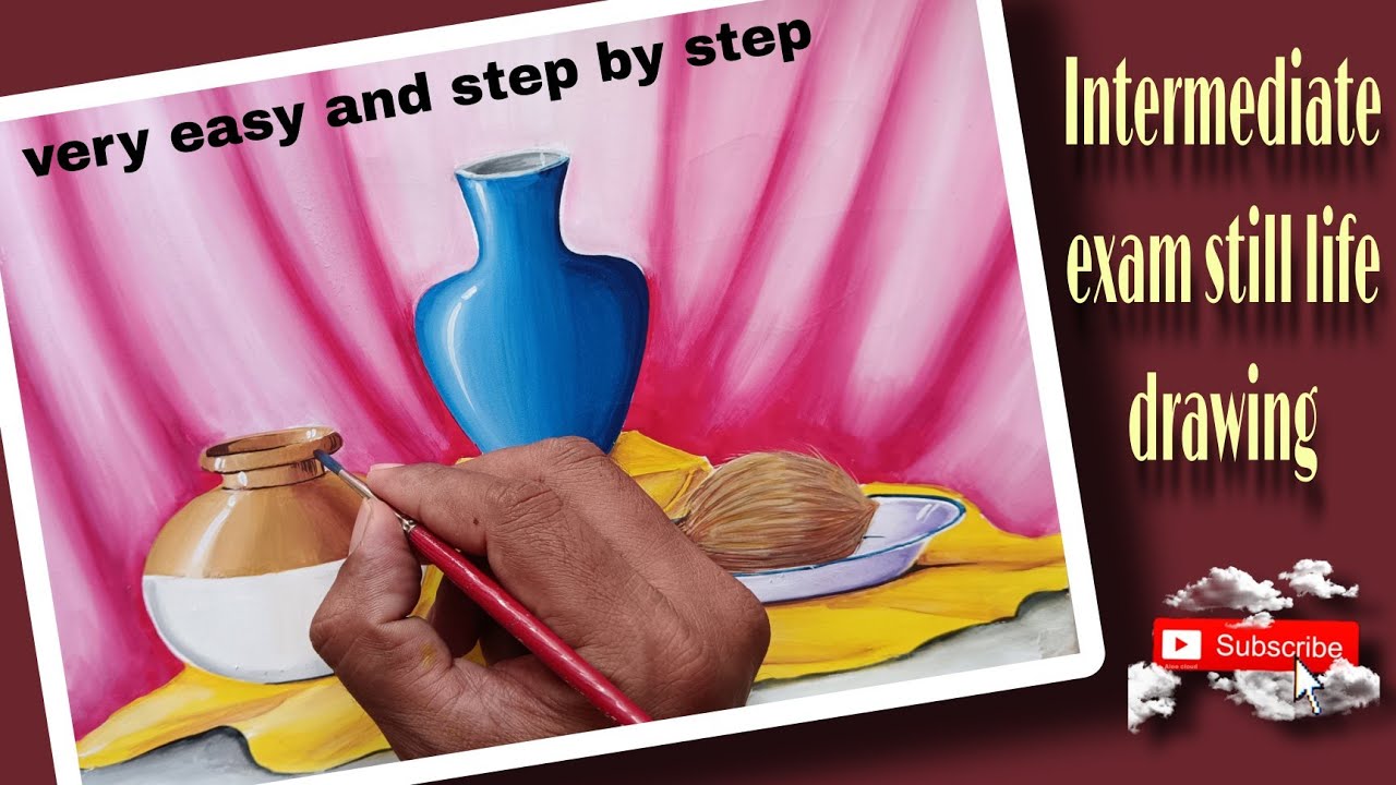 Still life drawing/how to draw and colour still life/Intermediate still ...