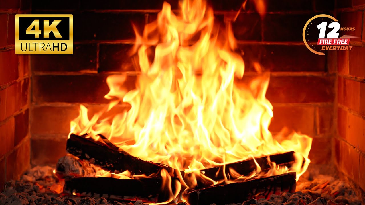 🔥 Cozy Fireplace 4K Ambience (12 HOURS). Fireside Reverie with Burning ...