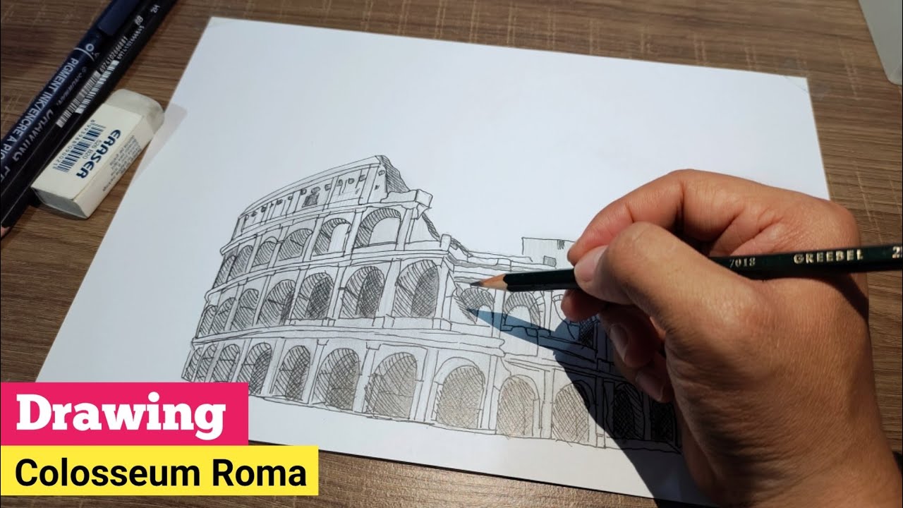Menggambar bangunan terkenal colosseum roma | colosseum Rome draw - YouTube