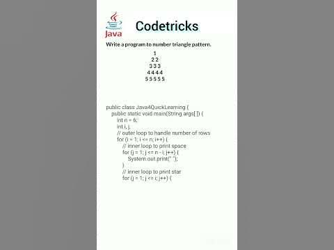 Write a program to the number triangle pattern | #java #javaprogramming ...