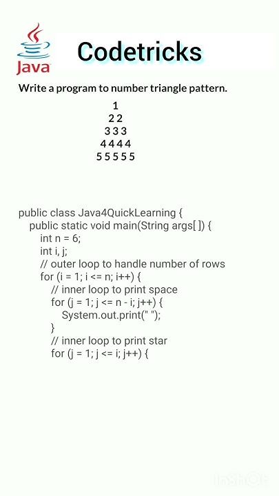 Write A Program To The Number Triangle Pattern Java Javaprogramming Javascript