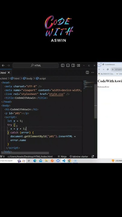 Javascript Syntax Errors And Reference Errors🚀 Codewithaswin Javascript Shorts Ytshorts Js