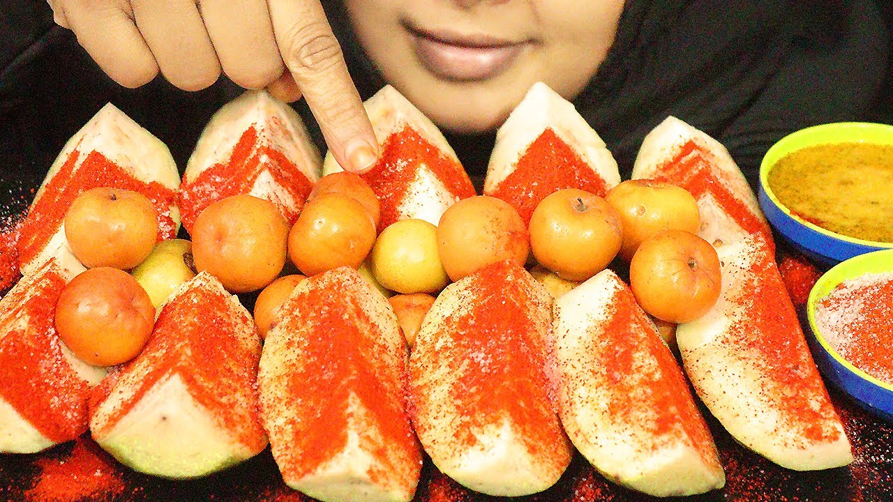 ASMR: MOUTH WATERING Very Tasty Boroi Plum Eating || Green Guava ...