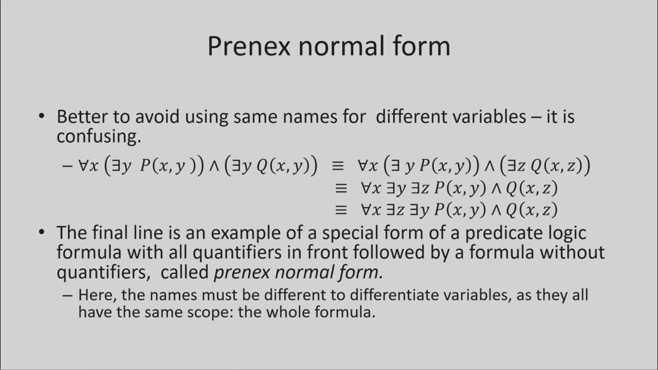 Conventions for constructing predicate formulas, prenex normal form ...