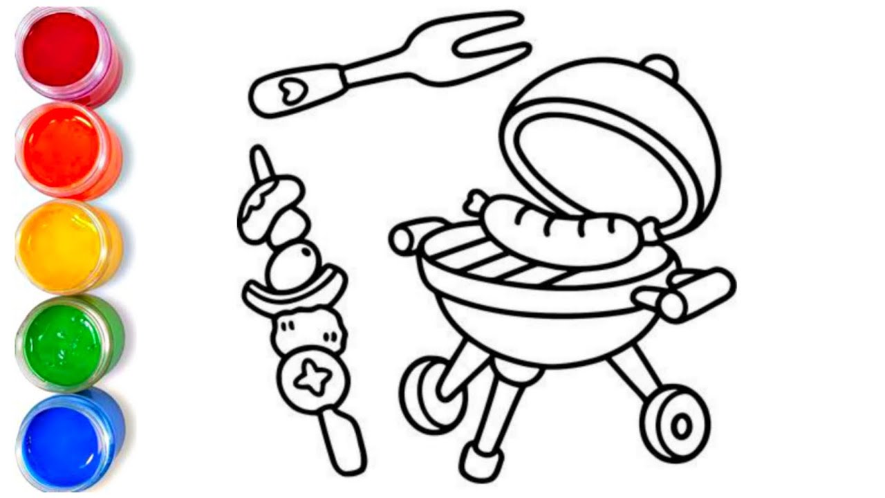 How to draw easy barbeque items | easy drawing step by step for kids ...