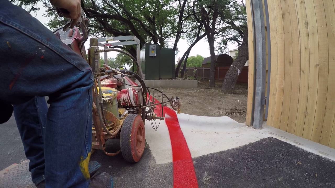 Parking lot striping firelane radius to a curb - YouTube