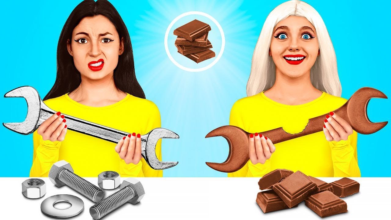 Real Food vs Chocolate Food Challenge | Different Types of Sweets by ...