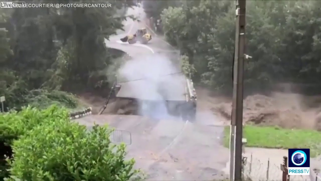 The moment a bridge collapses, causing small explosion during French ...