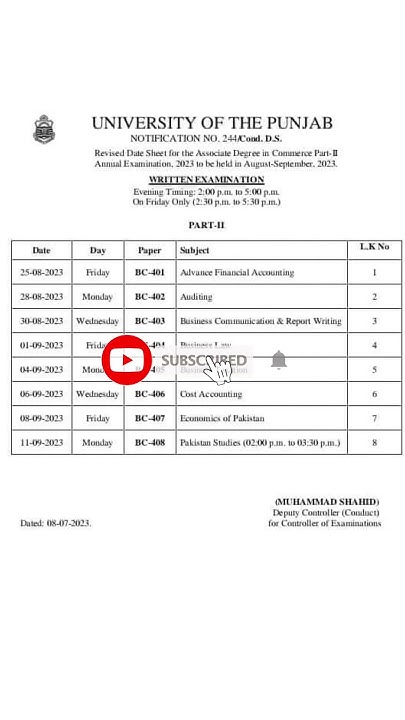 Adc Part 2 date sheet 2023 ||B.com part 2 date sheet 2023||B.com date sheet 2023|| punjab ...