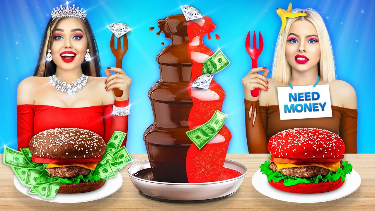 Rich Food VS Broke Food Chocolate Challenge! Eating Giant & Tiny ...