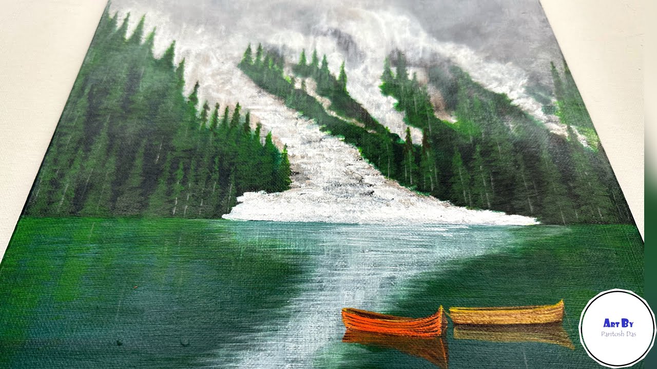 Snow filled mountains by the lake acrylic painting / Step by Step for ...