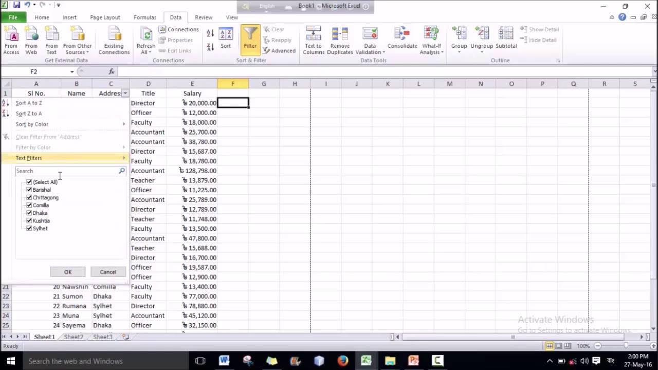 Excel Bangla Tutorial 15 - Data filter - YouTube