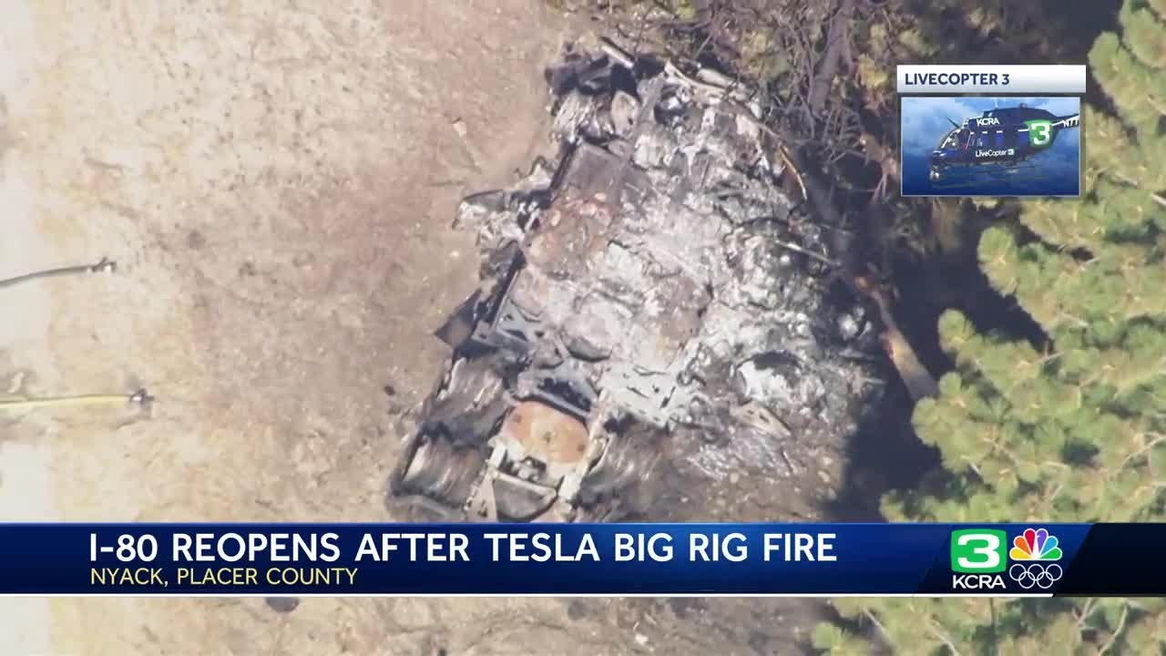 I-80 reopens after Tesla Semi fire shuts down California freeway near ...
