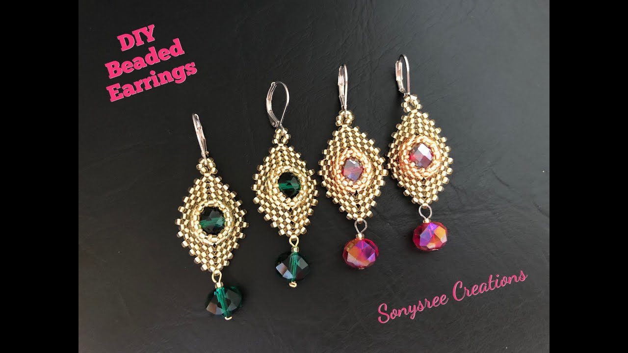 Party Wear Beaded Earrings. Peyote & Herringbone stitch.DIY jewelry ...