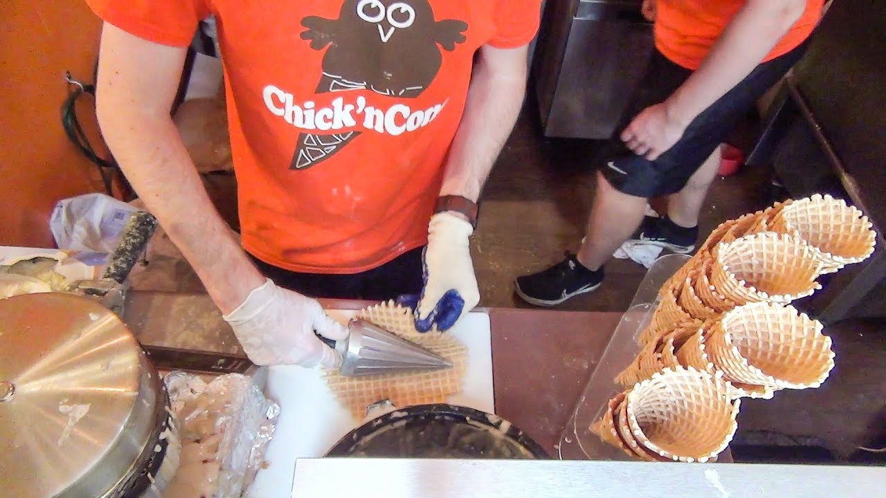 New York Street Food. Fork Free Cone Wafel with Chichen. Chick 'n Cone ...