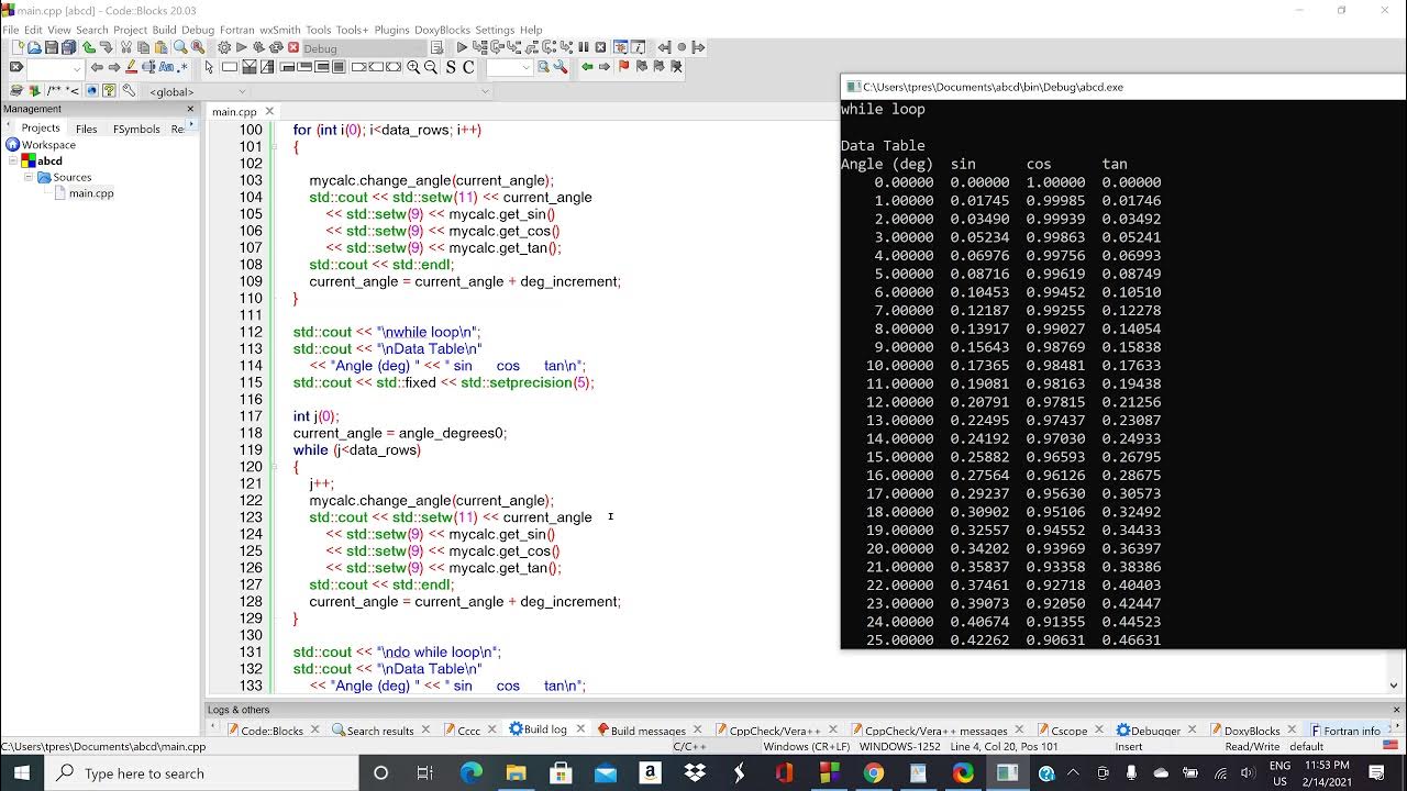 For loop, class, and functions - calculate trig functions and display ...