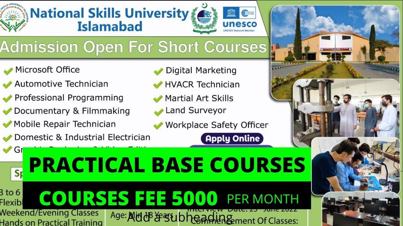 National Skill university Islamabad || Short courses 2022 | Course fee ...