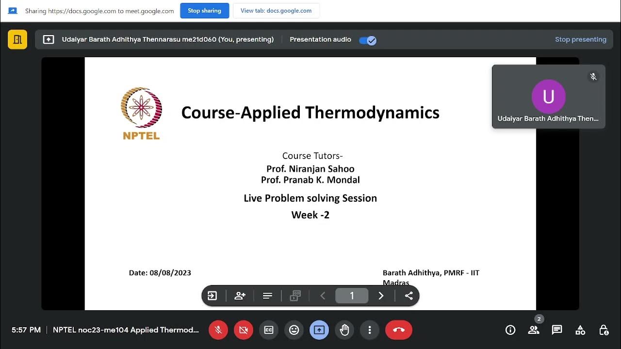 NPTEL Applied Thermodynamics- Problem solving session- Week 2 - YouTube
