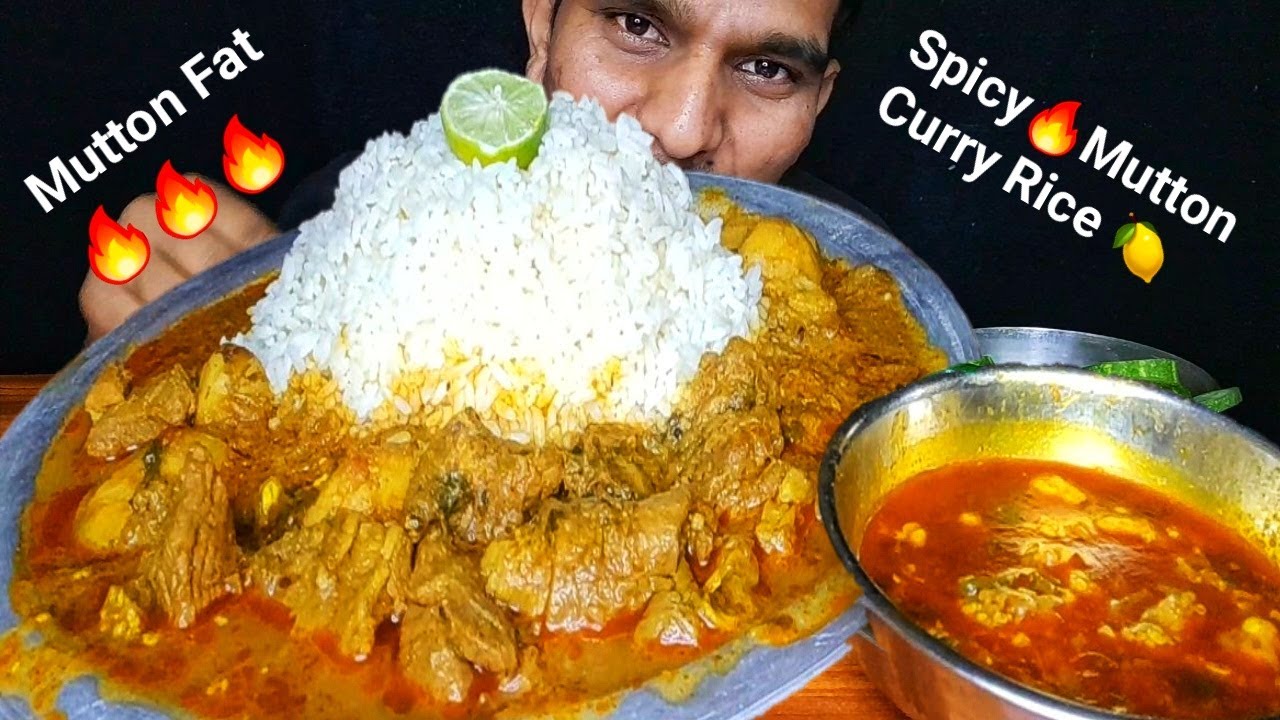 Today's eating spicy🔥mutton curry&mutton fat curry with rice eating ...
