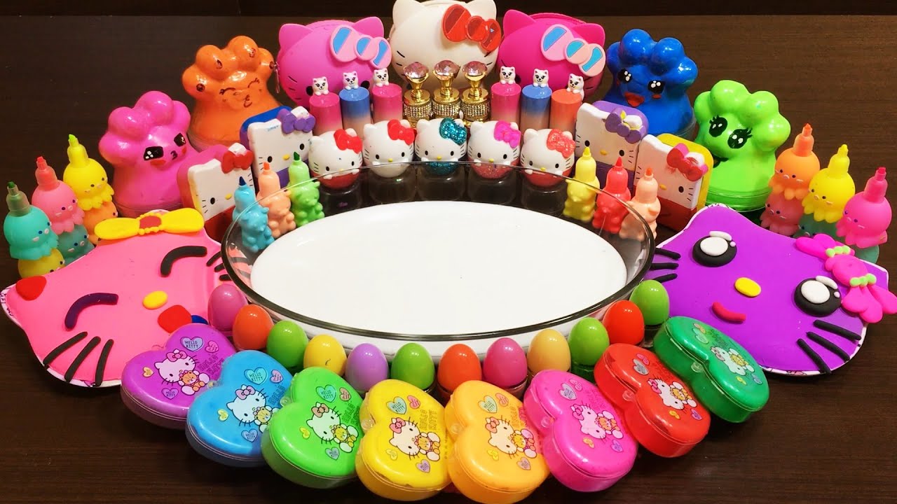 HELLO KITTY Slime! Mixing Random Things into GLOSSY Slime #1280 - YouTube