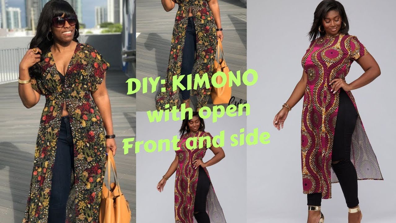 How to Cut and Sew A Long Kimono Top with Slit in Front and Sizes. Step ...