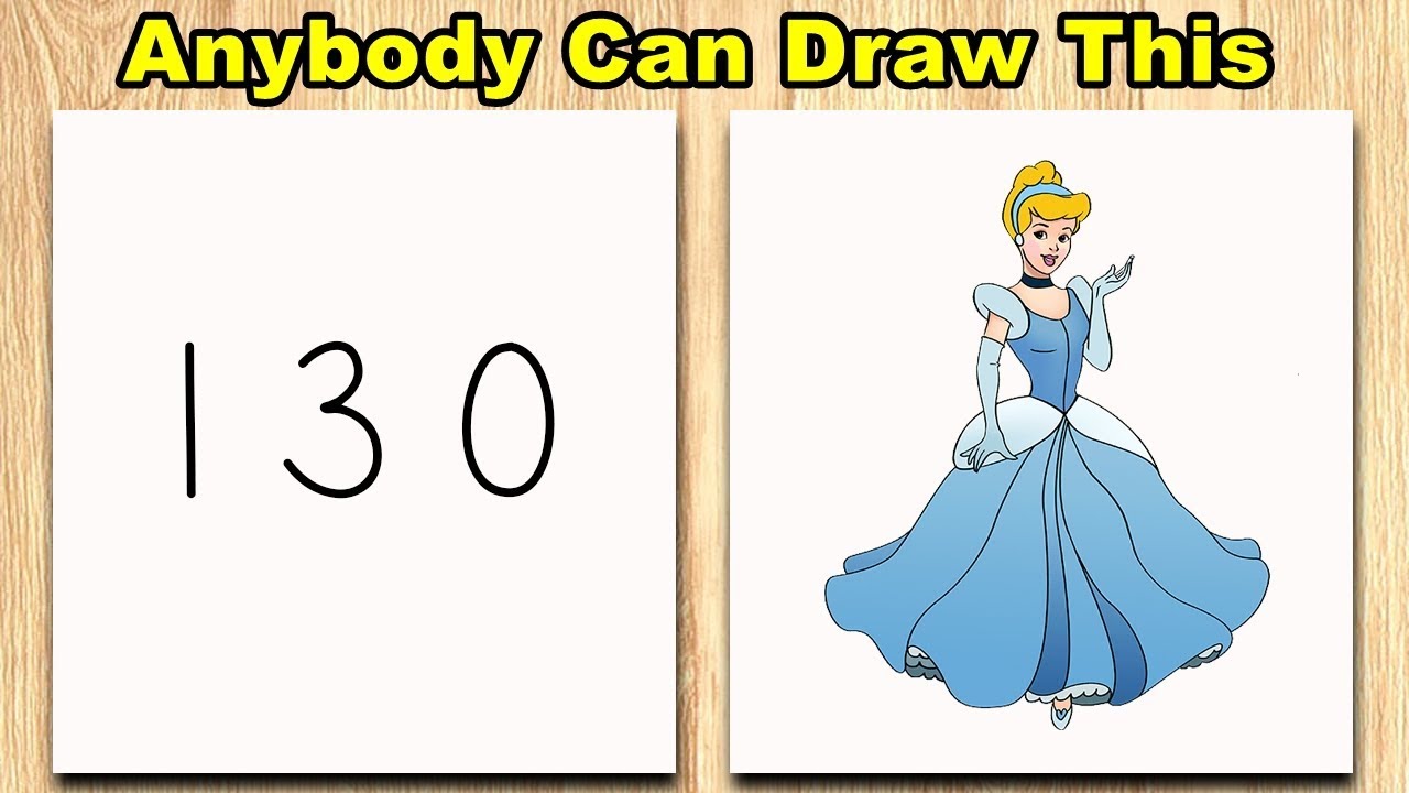 Disney Princess Cinderella Drawing with numbers 130 easy for beginners ...
