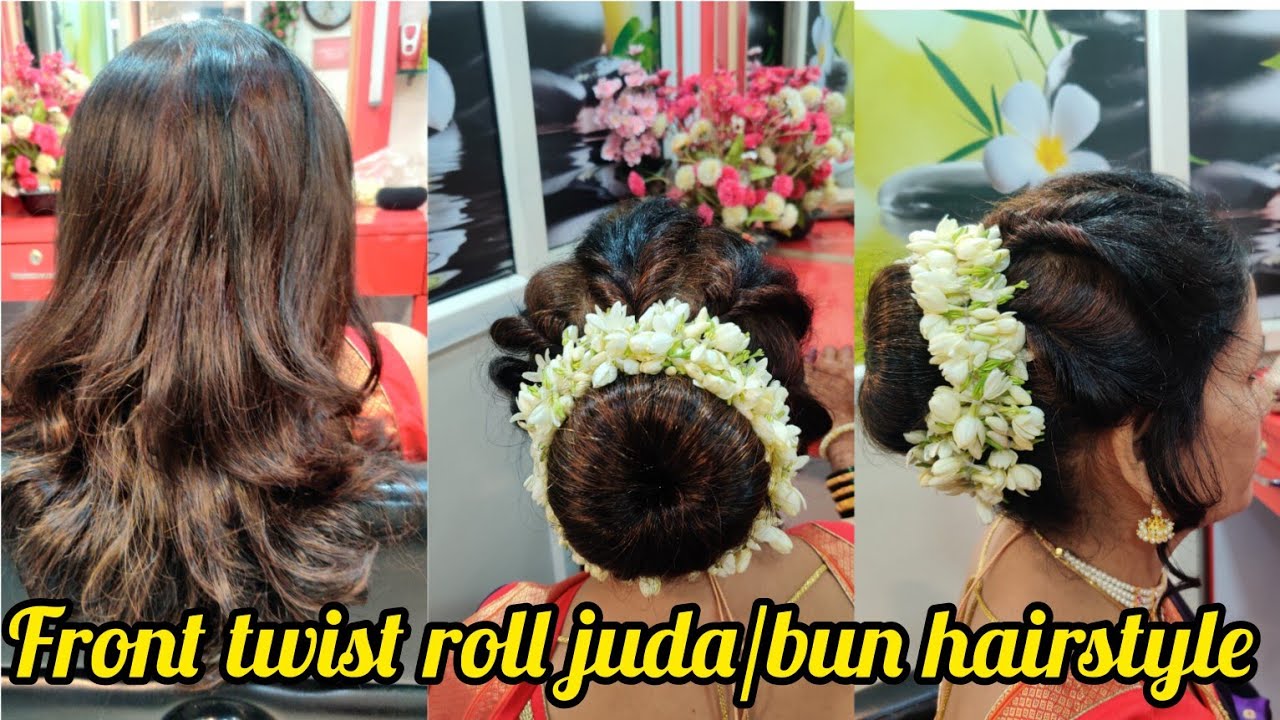 Front twist roll juda/bun hairstyle for Indian girls and women#long ...