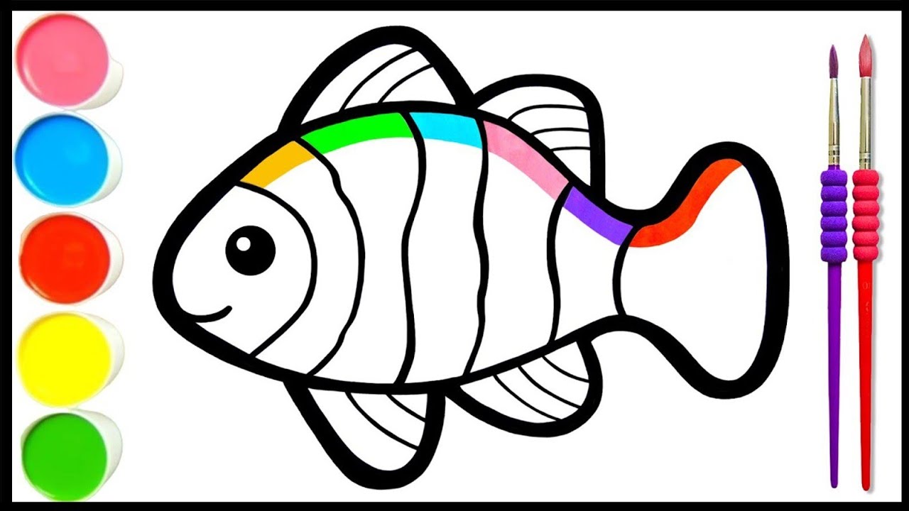 How to draw a fish 🐟// colourful fish drawing and painting for kids and ...