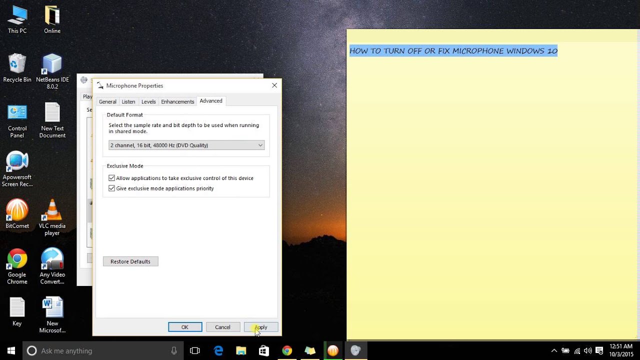 HOW TO TURN OFF OR FIX MICROPHONE WINDOWS 10 - YouTube