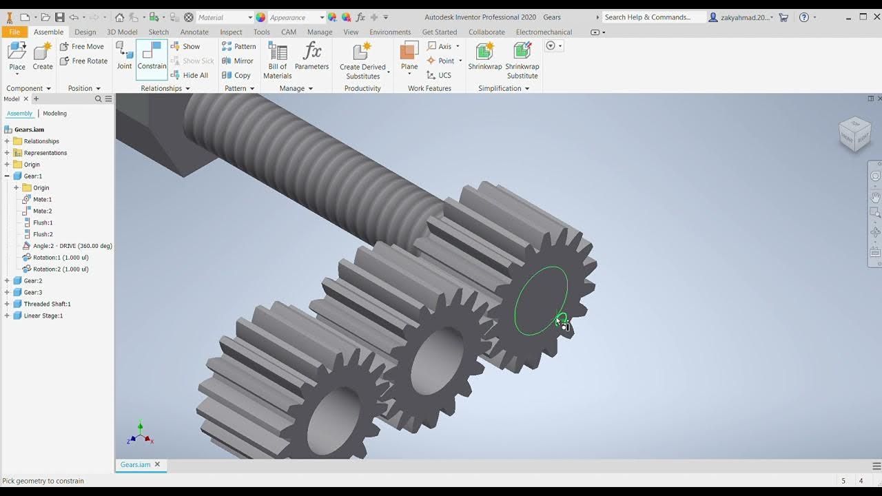 Motion Constrain Gears Autodesk Inventor 2020 - YouTube