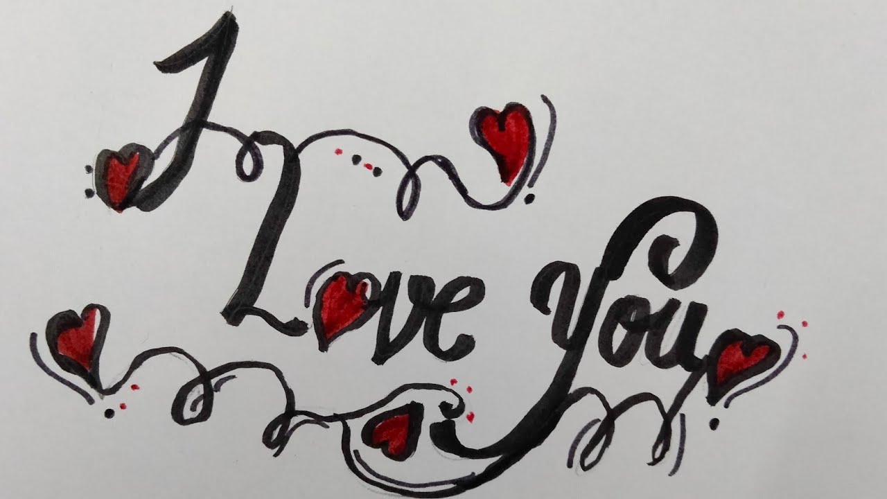 love word drawing// How to draw a love word // How to write love word ...