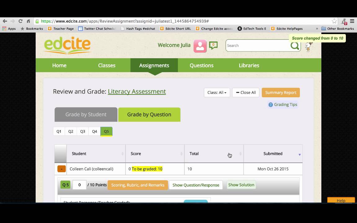 Demo of grading on Edcite - YouTube