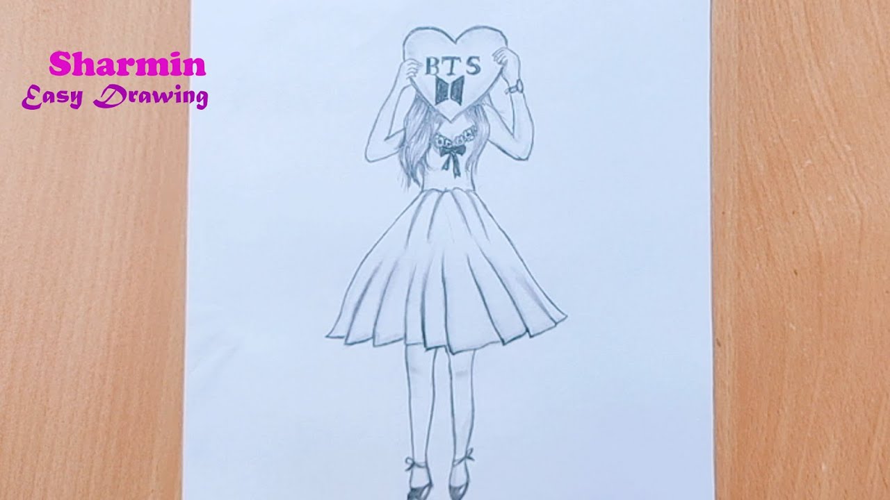 Drawing a BTS Army Girl / Girl standing with BTS logo drawing / BTS ...