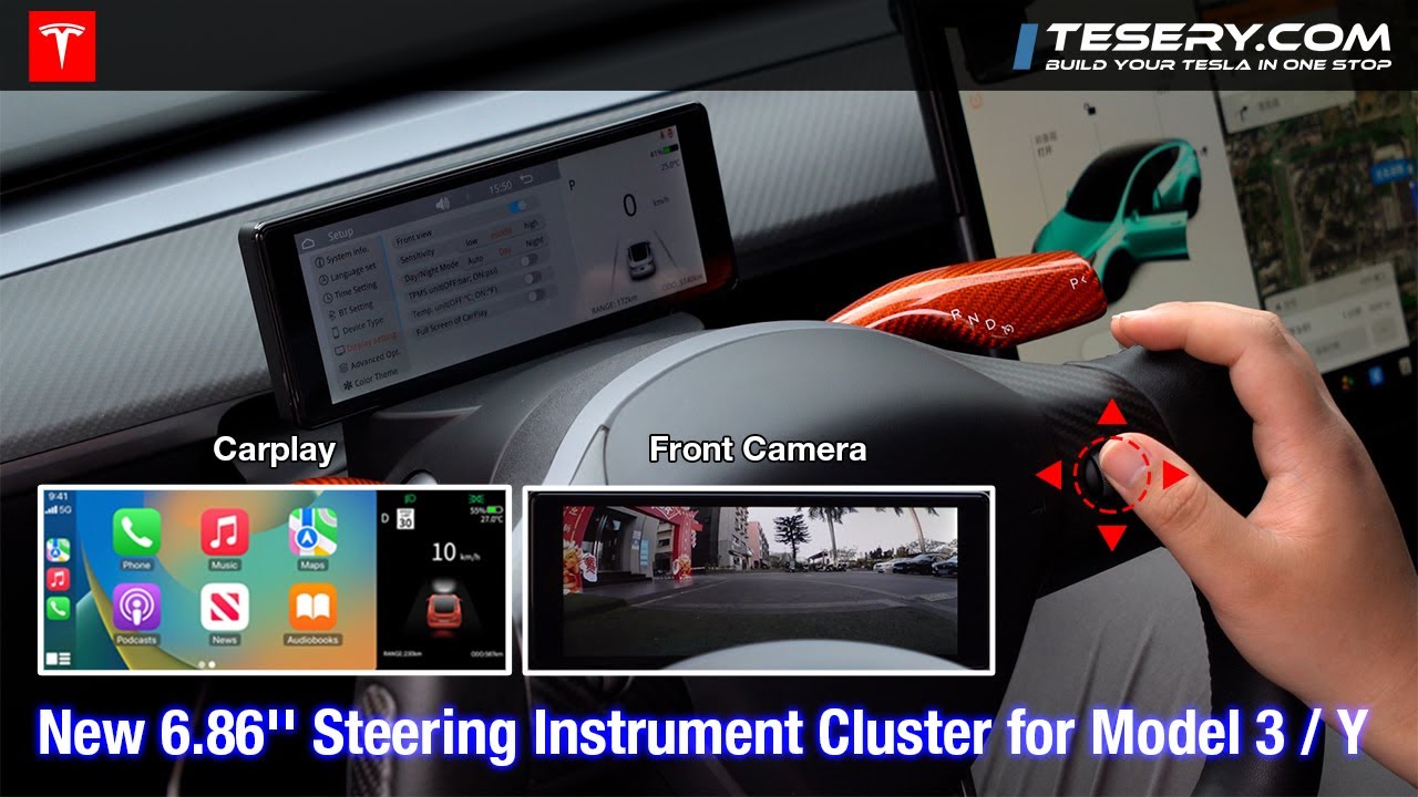 New Tesla Model Y/3 Instrument Cluster Display | CarPlay & Front Camera ...